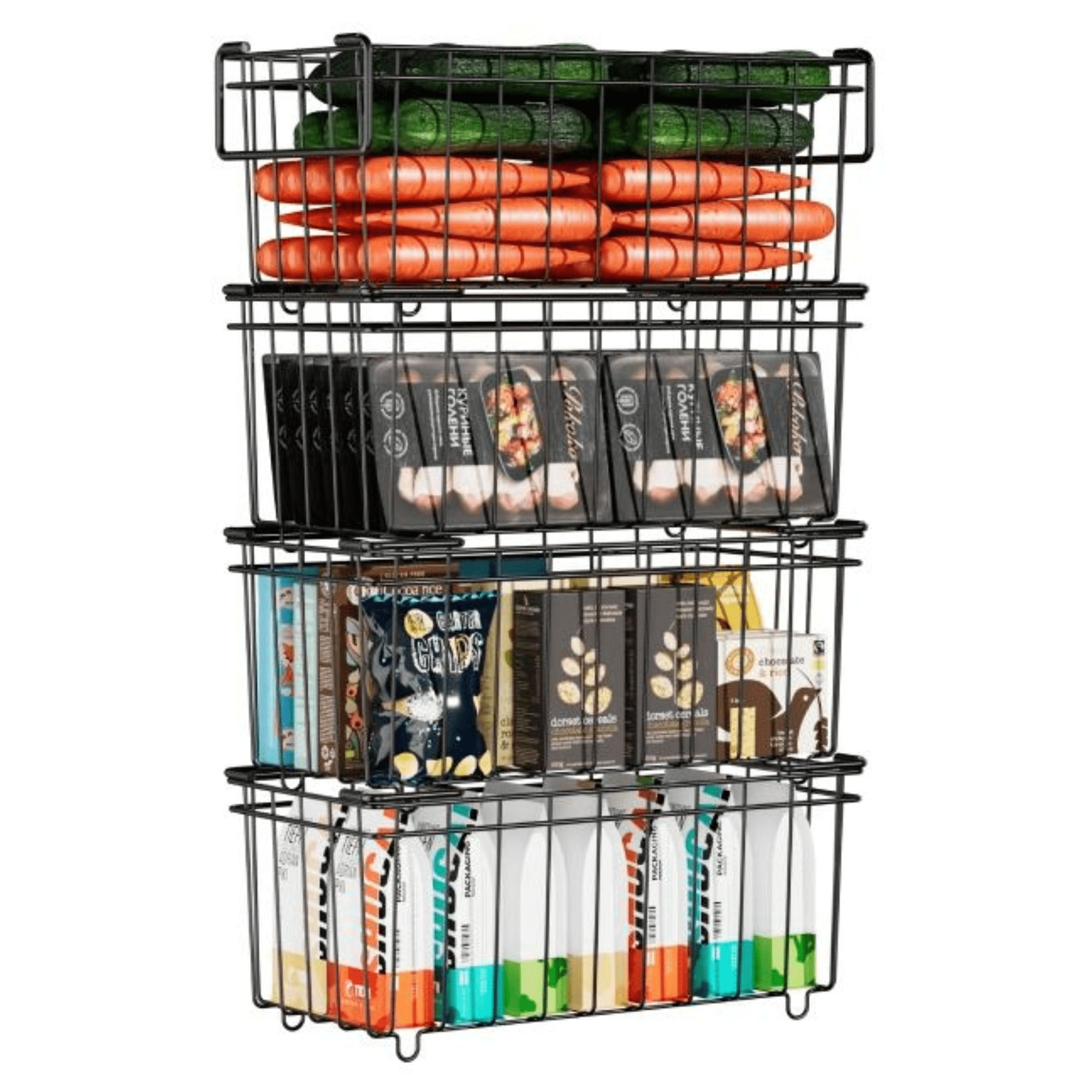 Stackable Freezer Organizer Bins with Handles, 4-Tier Wire Metal ...