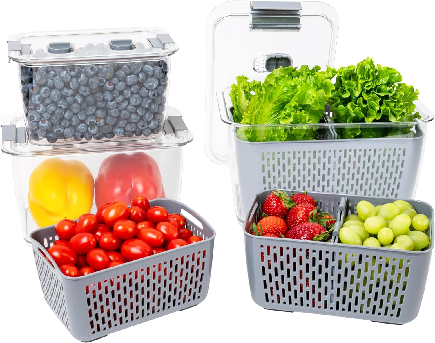 Stackable Fridge Storage Colander Containers for Fresh Produce, Variety ...