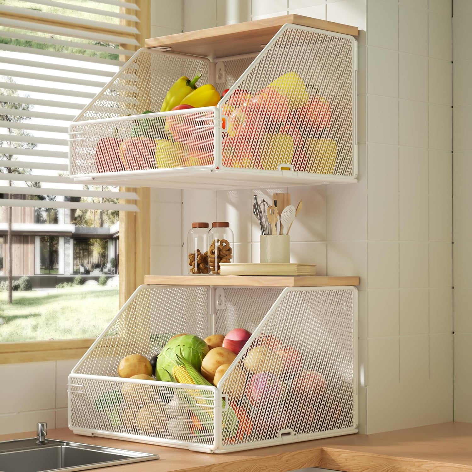 Stackable Fruit Basket for Kitchen Countertop Space Saving, Wall ...