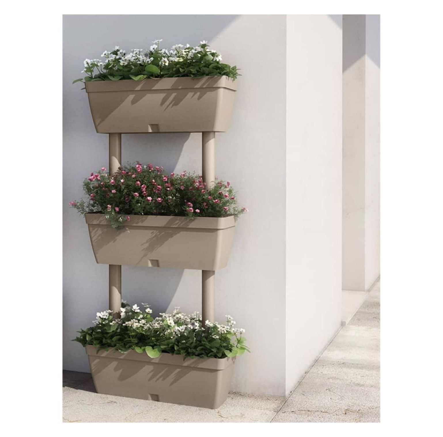 Stackable Garden Planter 3-Pack, 39.4" Taupe - Outdoor Flower Boxes for ...