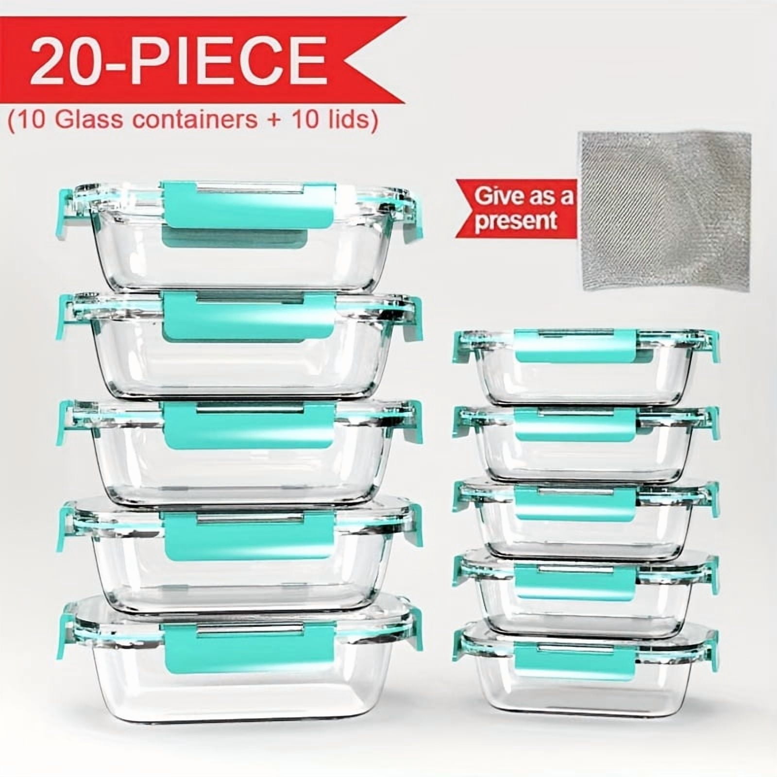 Stackable Glass Food Storage Containers 20pcs Set (10 Containers + 10 ...