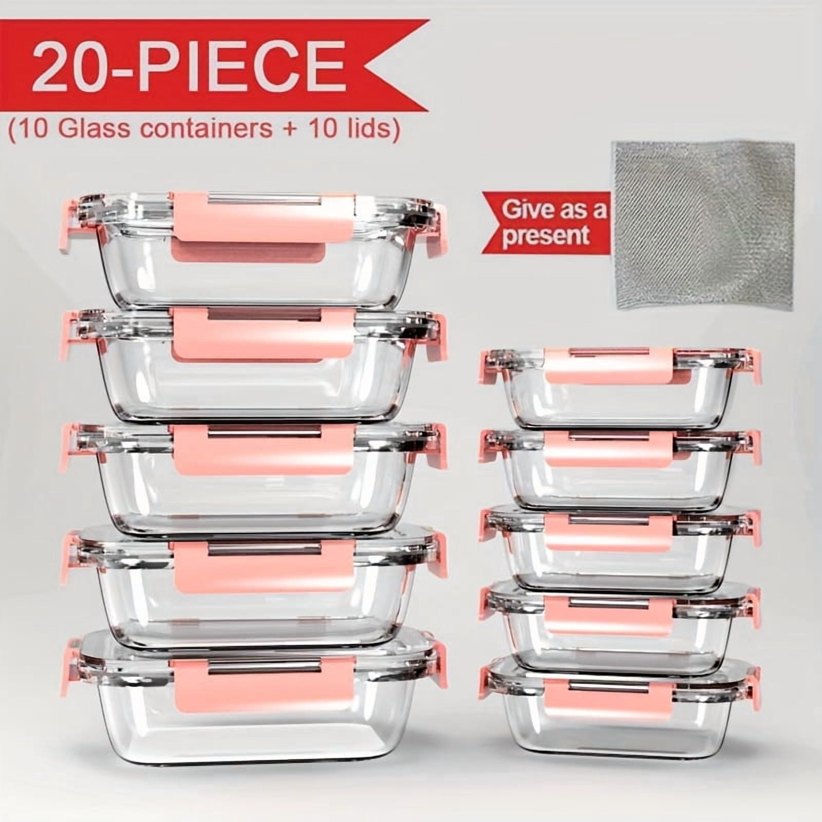 Stackable Glass Food Storage Containers 20pcs Set (10 Containers + 10 ...