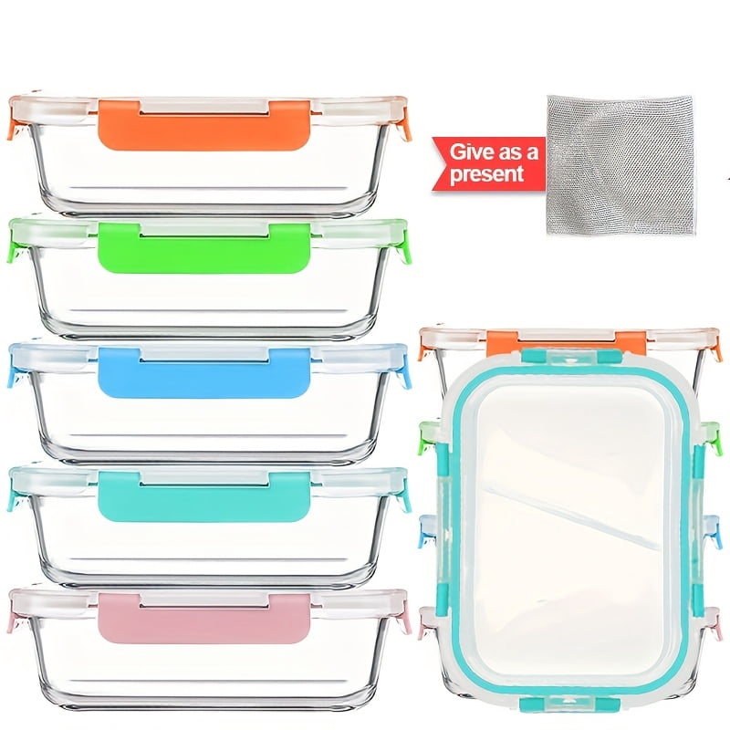 Stackable Glass Food Storage Containers Set (2/10 Pcs), Airtight Lids ...