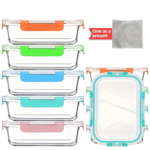 Stackable Glass Food Storage Containers Set (2/10 Pcs), Airtight Lids ...