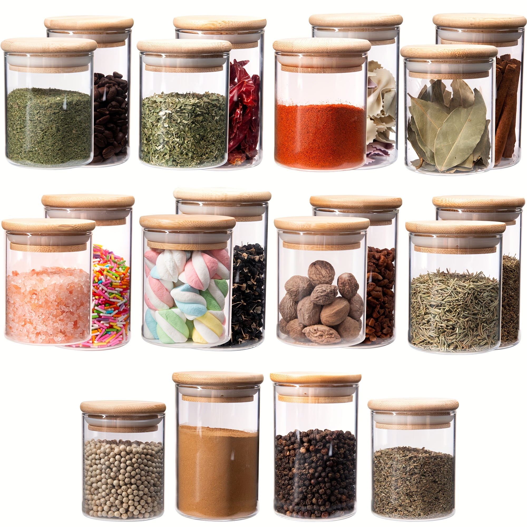 [Stackable Glass Jars] 20 Pack Stackable Glass Jars with Bamboo Lids ...