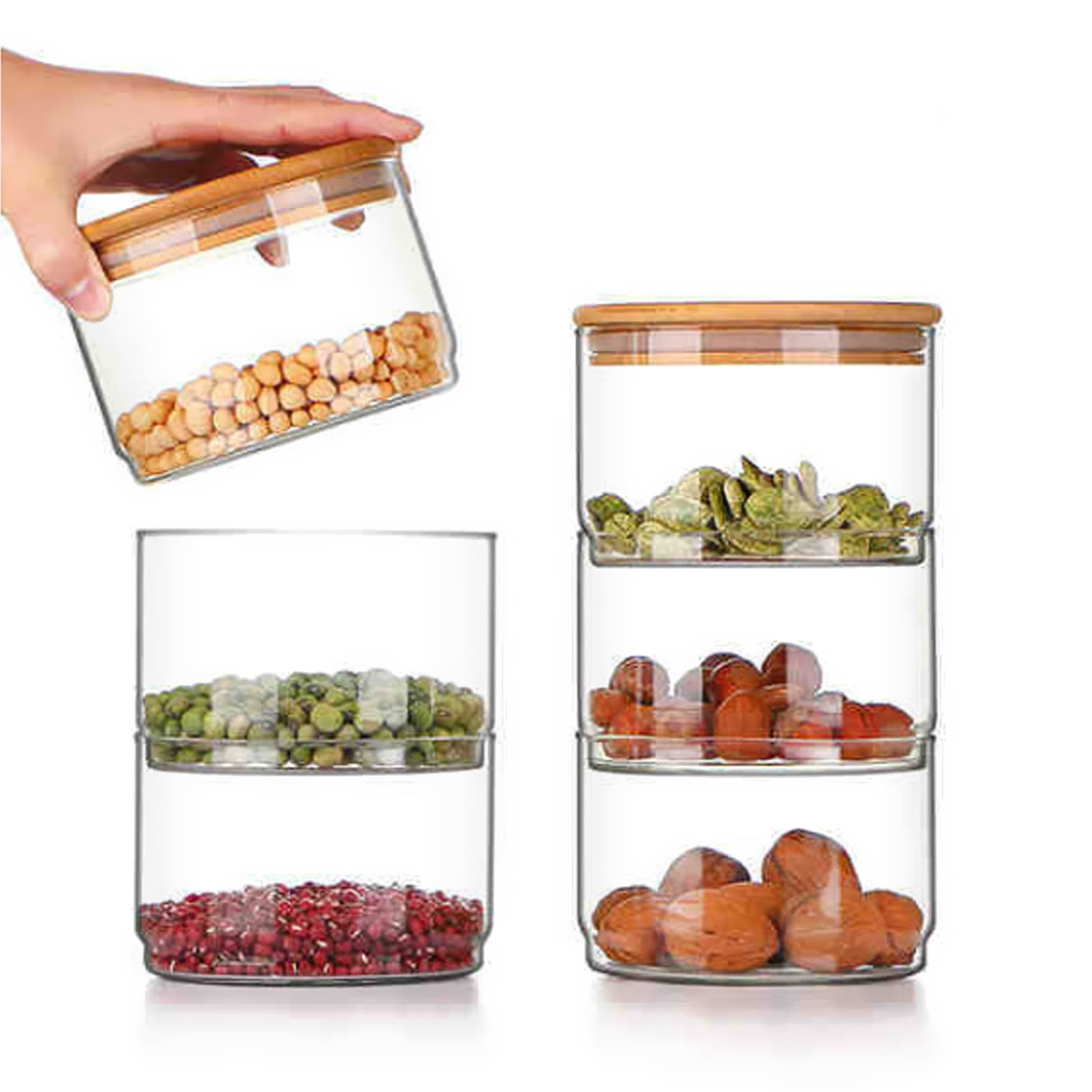 Stackable Glass Jars With Bamboo Lids,Airtight Sealed Storage ...