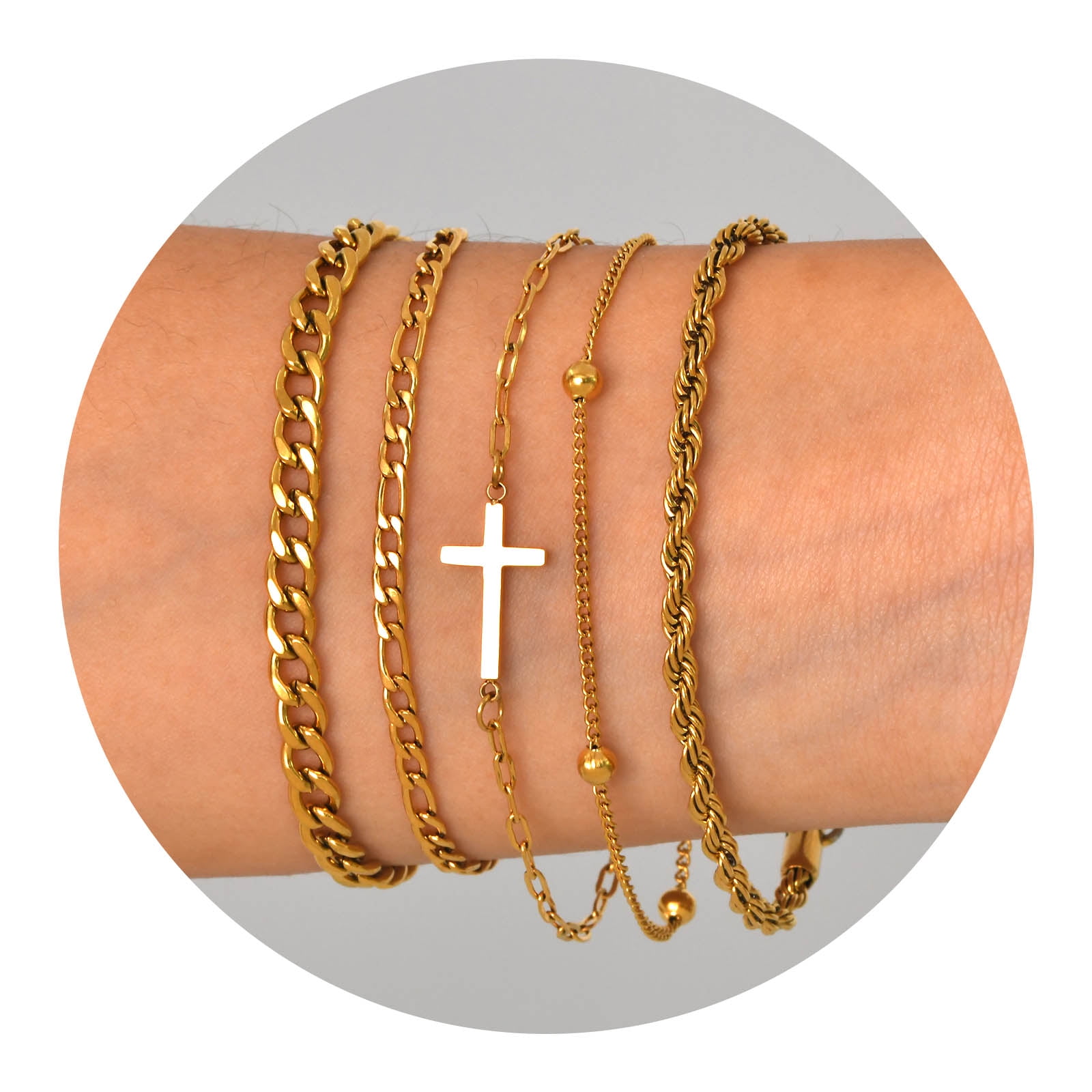 Stackable Gold Cross Bracelets for Women, 14k Gold Plated Layered ...