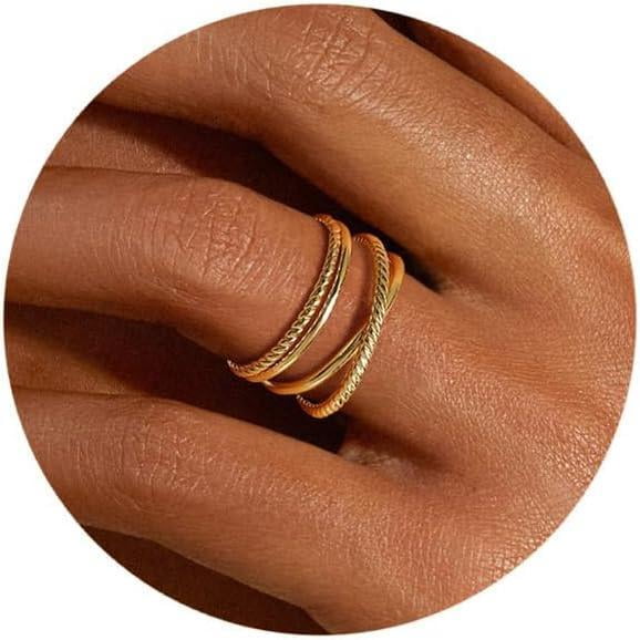 Stackable Gold Rings for Women Non Tarnish Dainty 14K Gold Plated 3PCS Knuckle Rings Set Cubic ...