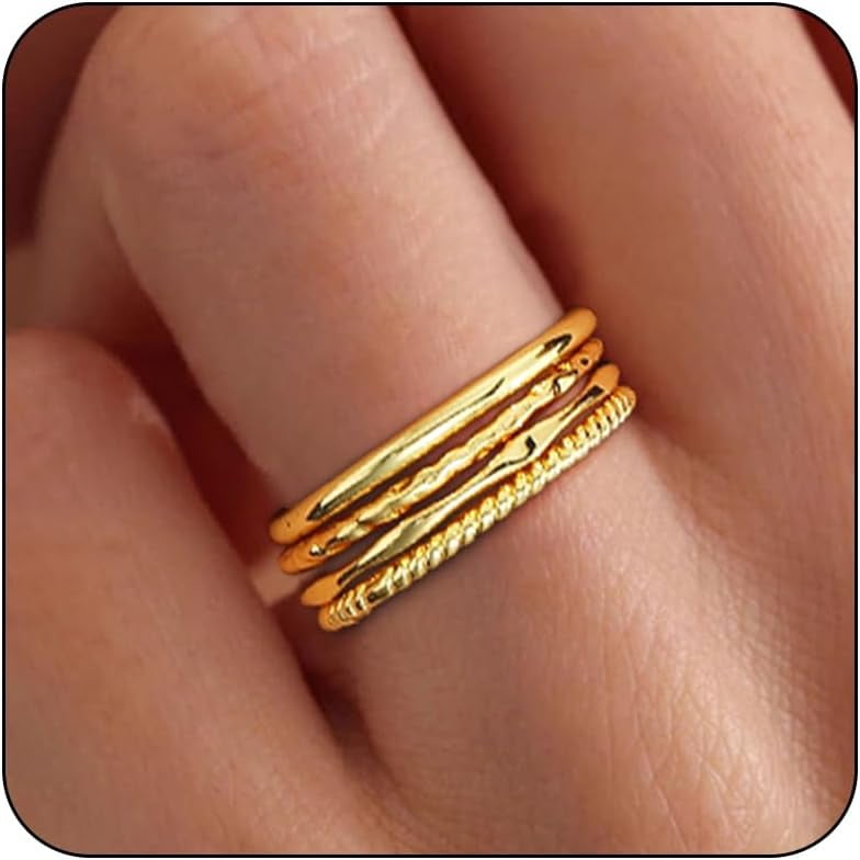 Stackable Gold Rings for Women Dainty 14K Gold Plated Thin Ring Set Non ...