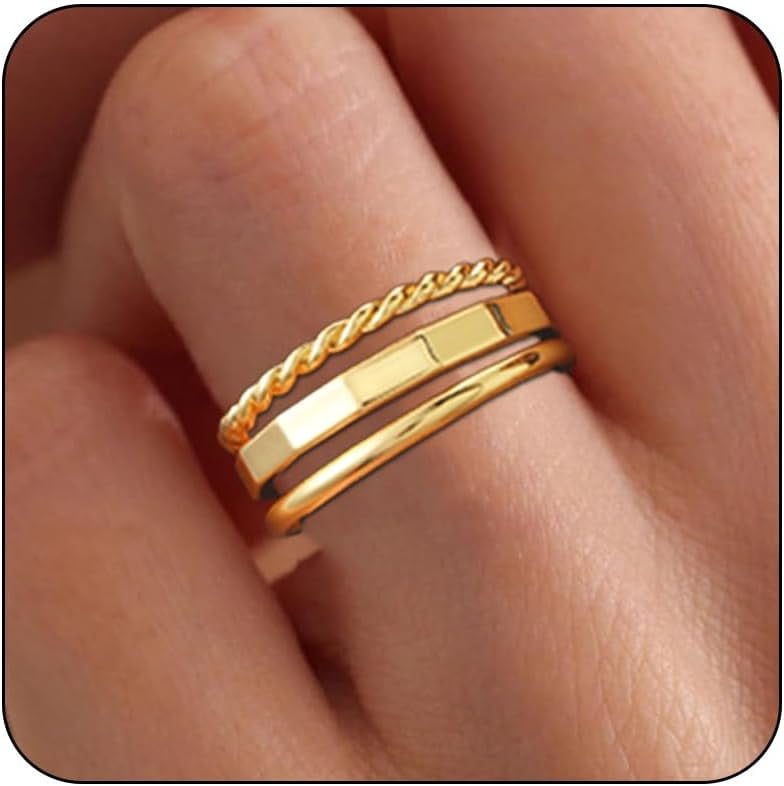 Stackable Gold Rings for Women Dainty 14K Gold Plated Thin Ring Set Non ...