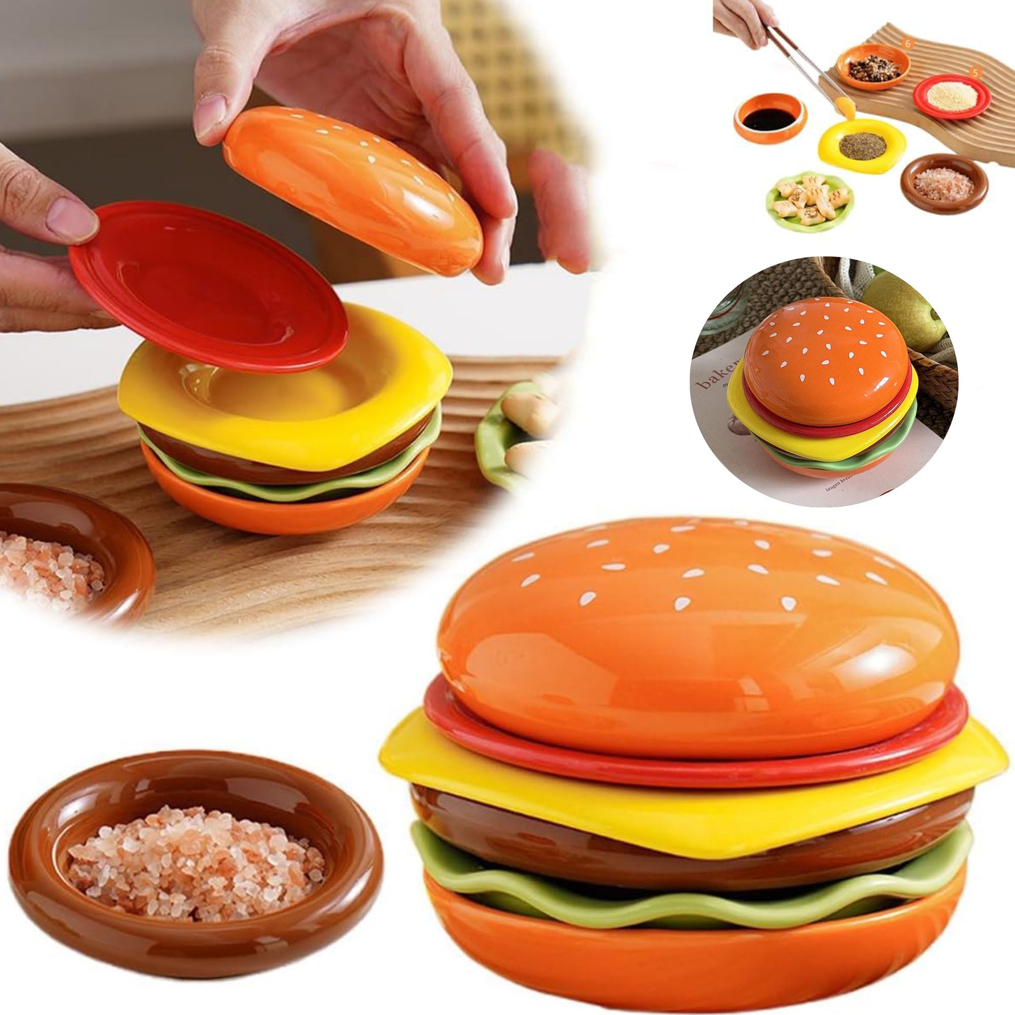 Stackable Hamburger Plate Set,Burger 6-Layer Mini Dinner Plate,Funny ...