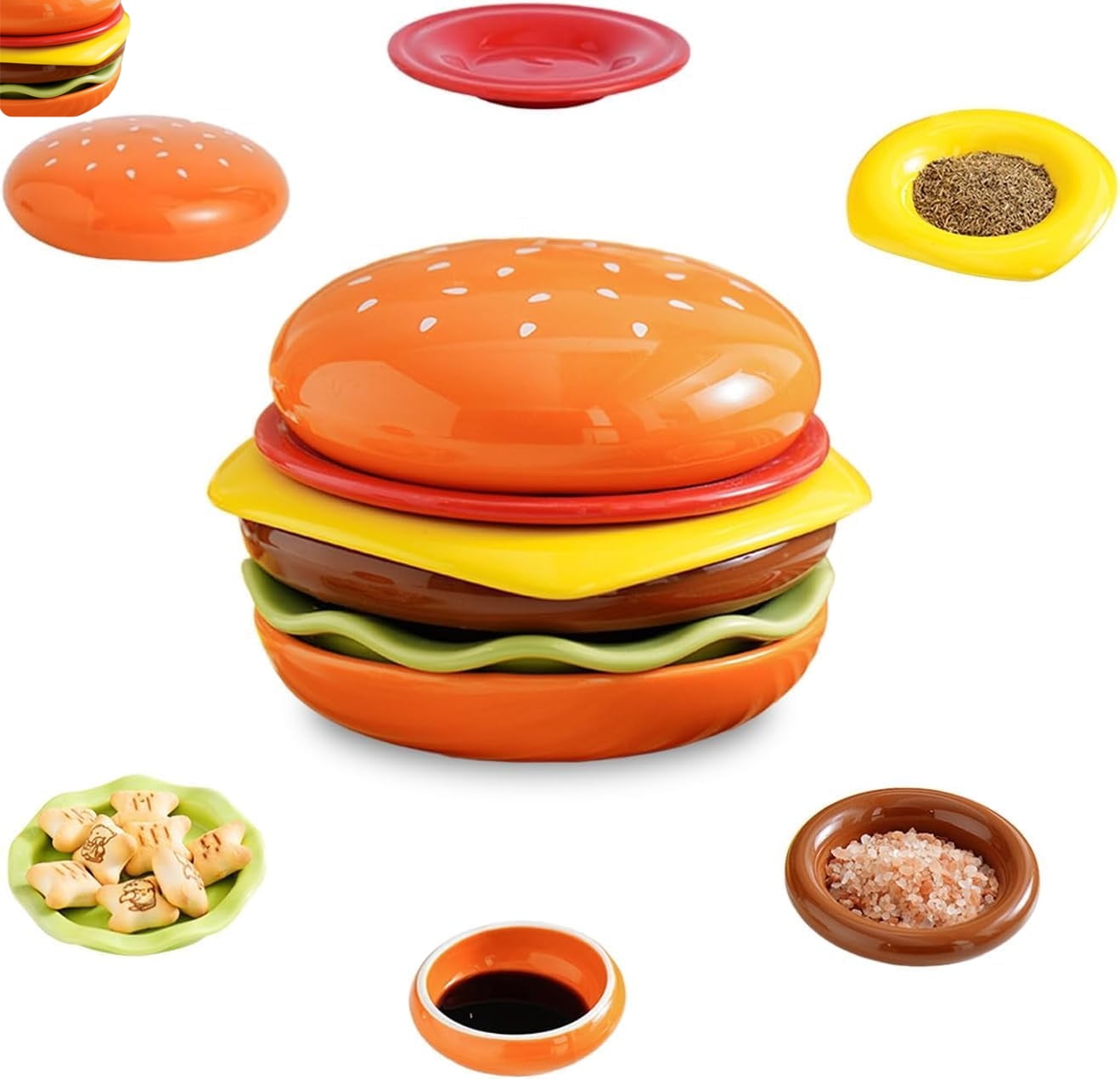 Stackable Hamburger Plates Set - 6-Layer Mini Serving Dishes for Dips ...