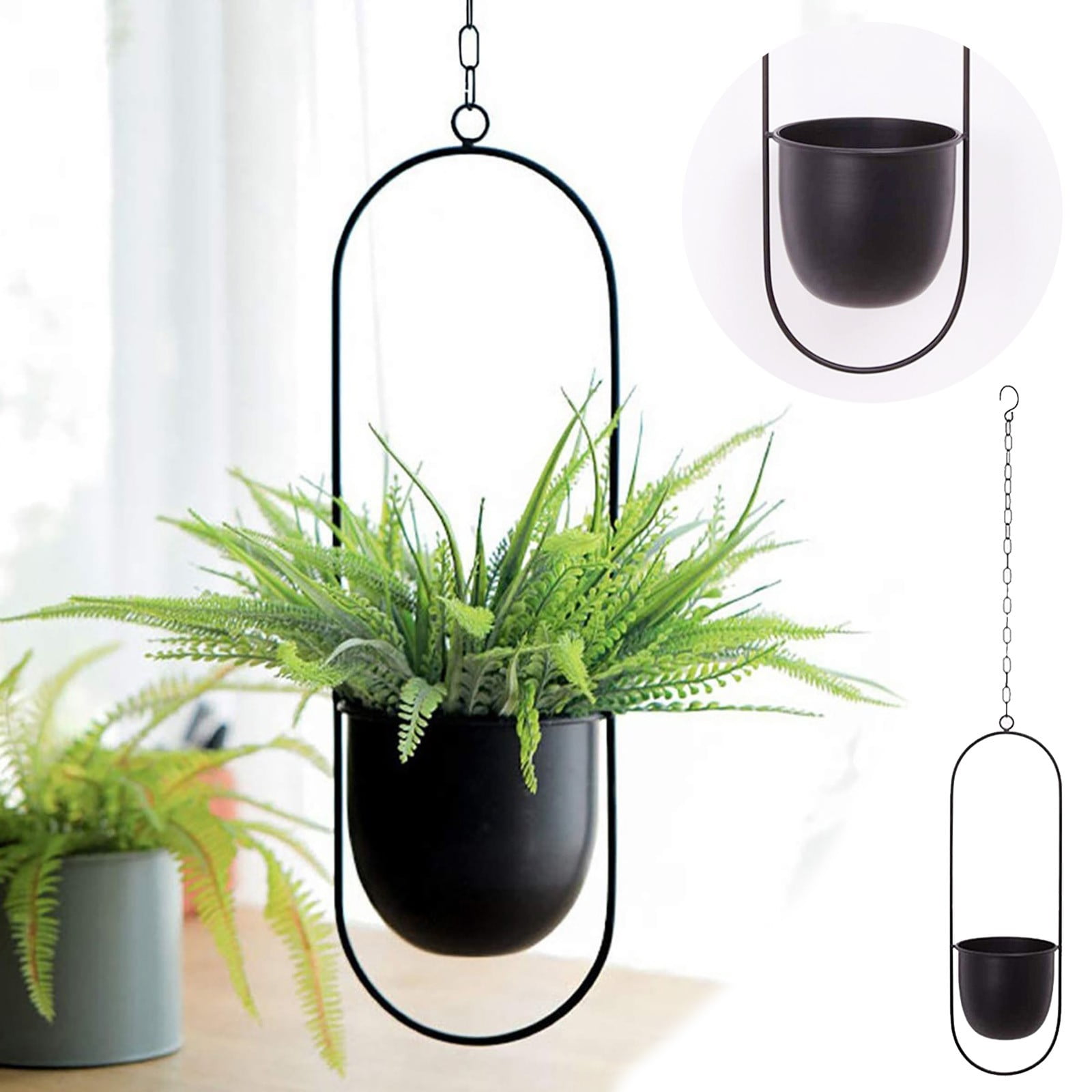 Stackable Hanging Planters, Black Metal Oval Plant Holders with 6 Inch ...
