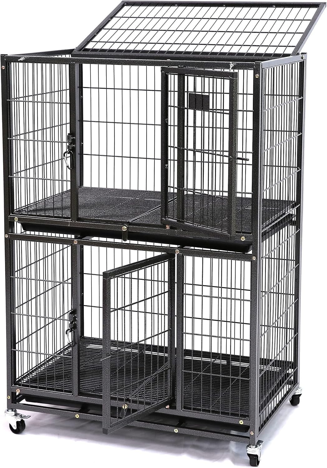 Stackable Heavy Duty Dog Crate Cage Kennel with Four Lockable Wheels ...