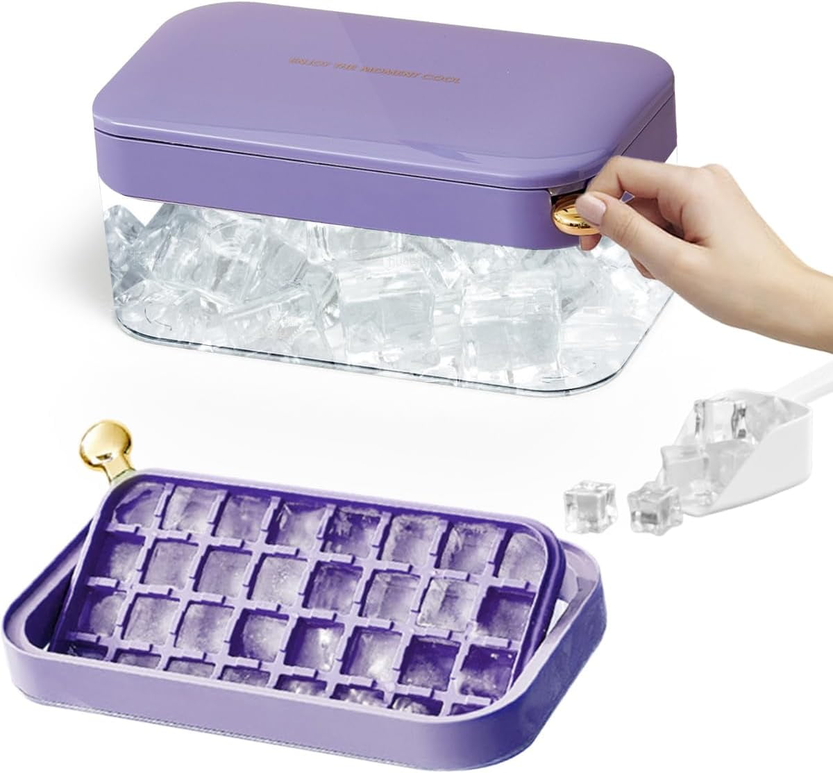 Stackable Ice Cube Tray Set with Lid & Bin, Ice Trays for Freezer –1S ...