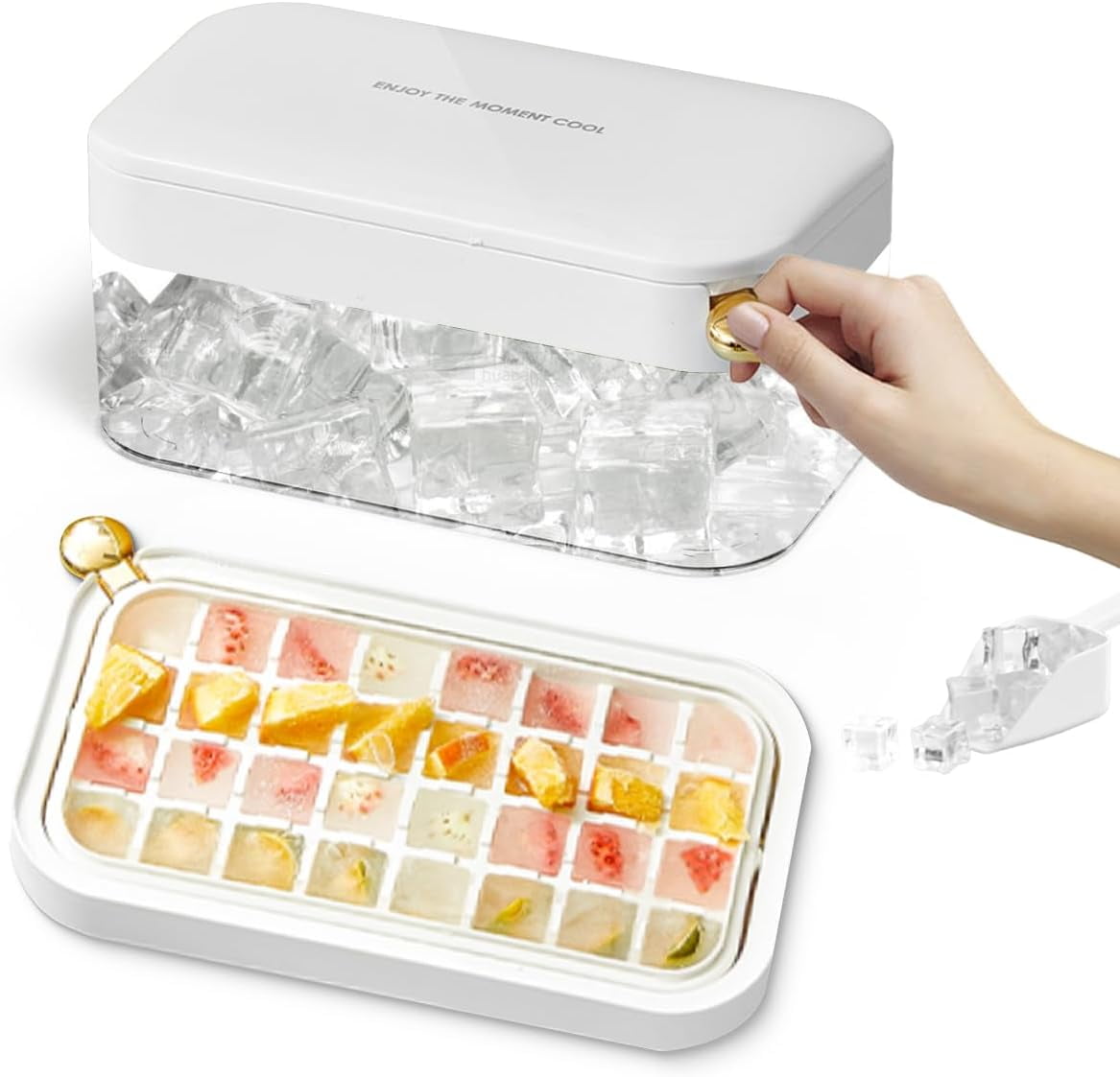 Stackable Ice Cube Tray Set with Lid & Bin, Ice Trays for Freezer –1S release all the ice cubes ...
