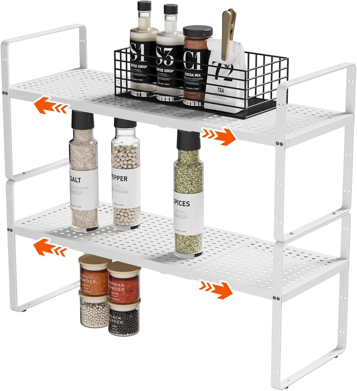 Stackable Kitchen Cabinet Organizer, Adjustable Metal Counter Shelf for ...