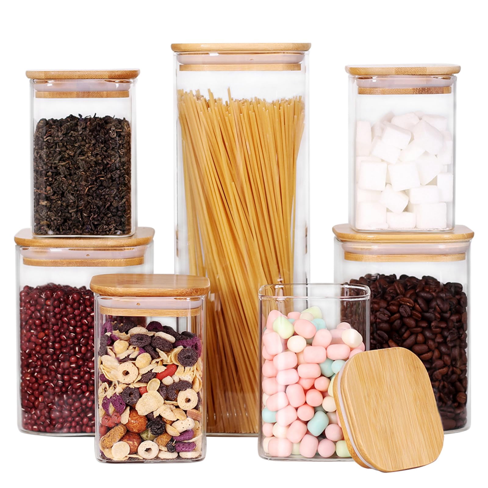 Stackable Kitchen Canisters Set, Clear Glass Food Storage Jars ...