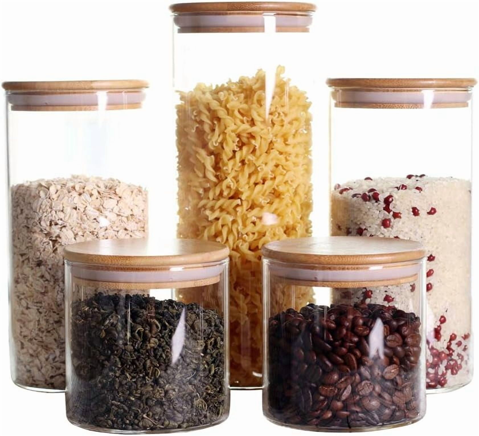 Stackable Kitchen Canisters Set, Pack of 5 Clear Glass Food Storage ...