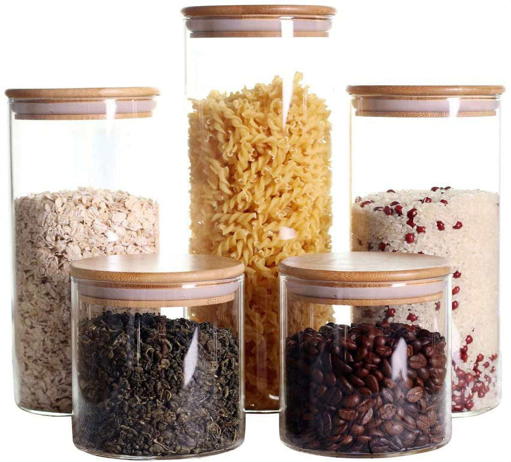 Stackable Kitchen Canisters Set, Pack of 5 Clear Glass Food Storage ...