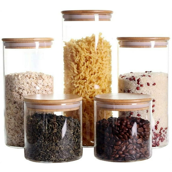Stackable Kitchen Canisters Set, Pack of 5 Clear Glass Food Storage ...