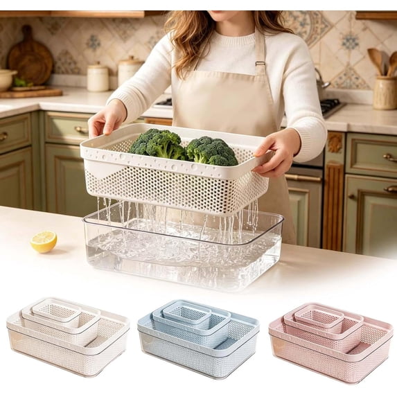 Stackable Kitchen Colander with Drip Tray, Food Grade Plastic Hollow ...