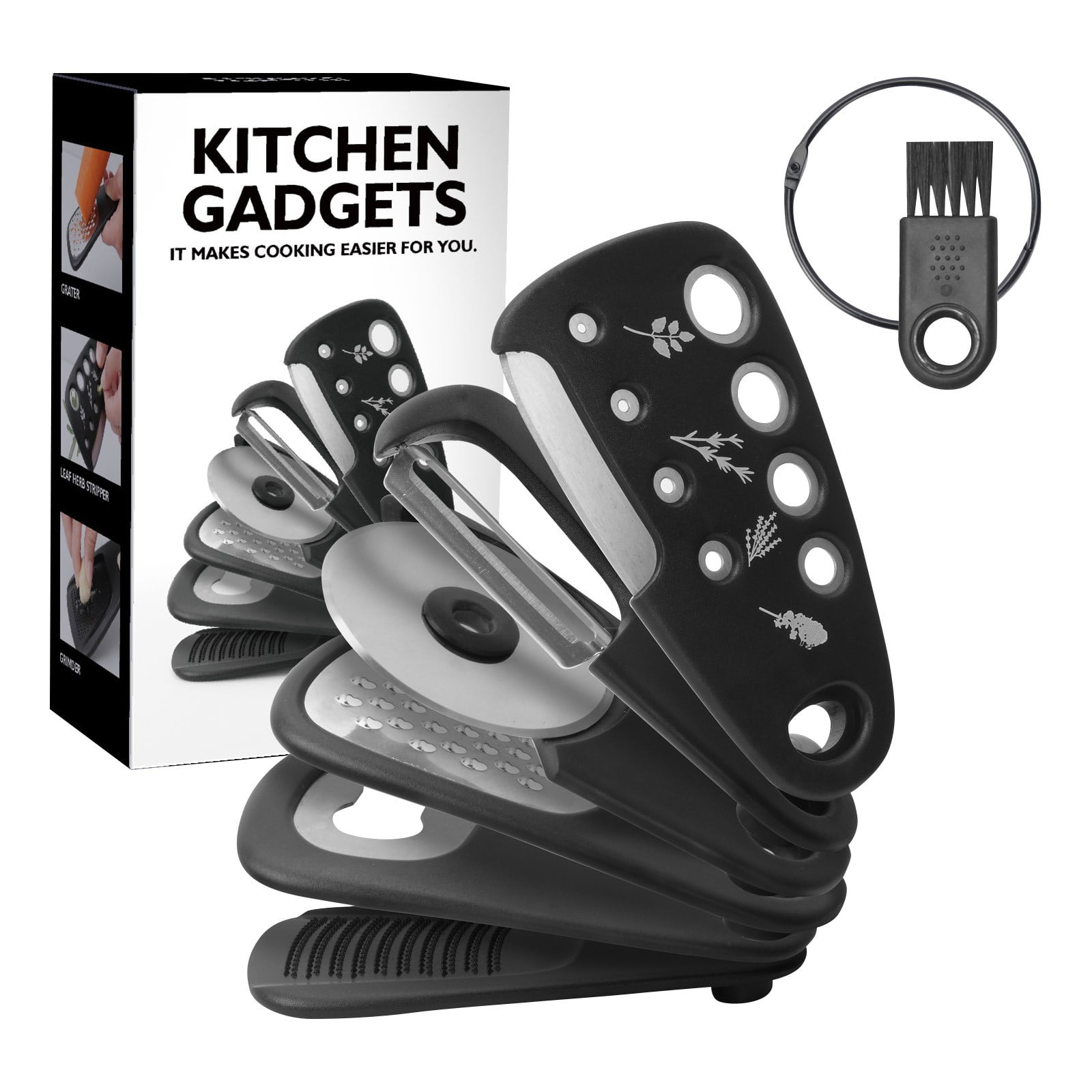 Stackable Kitchen Tools, 6 Pieces. Melon Shaver Cutter Garlic Grinder ...