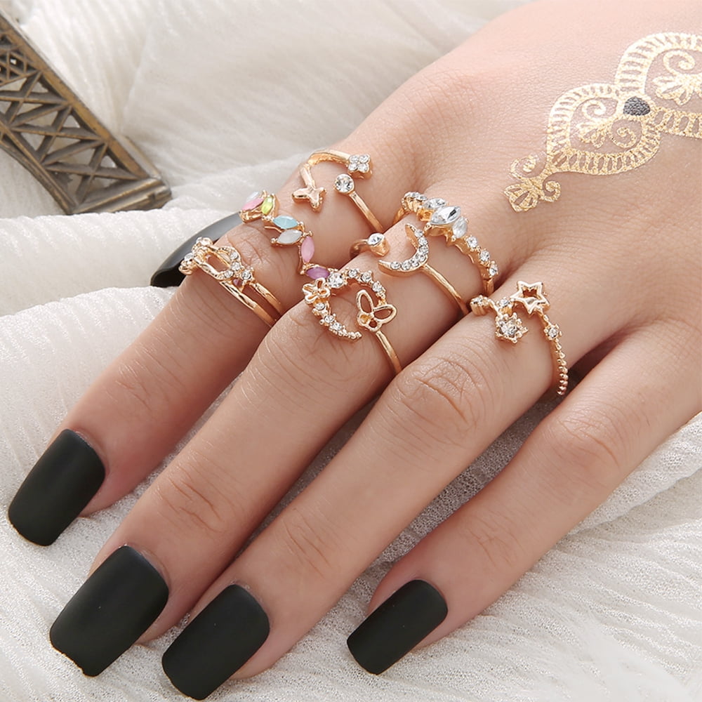 Stackable Knuckle Rings 7 PCS Set, Elegant Spring Garden Butterfly Star ...