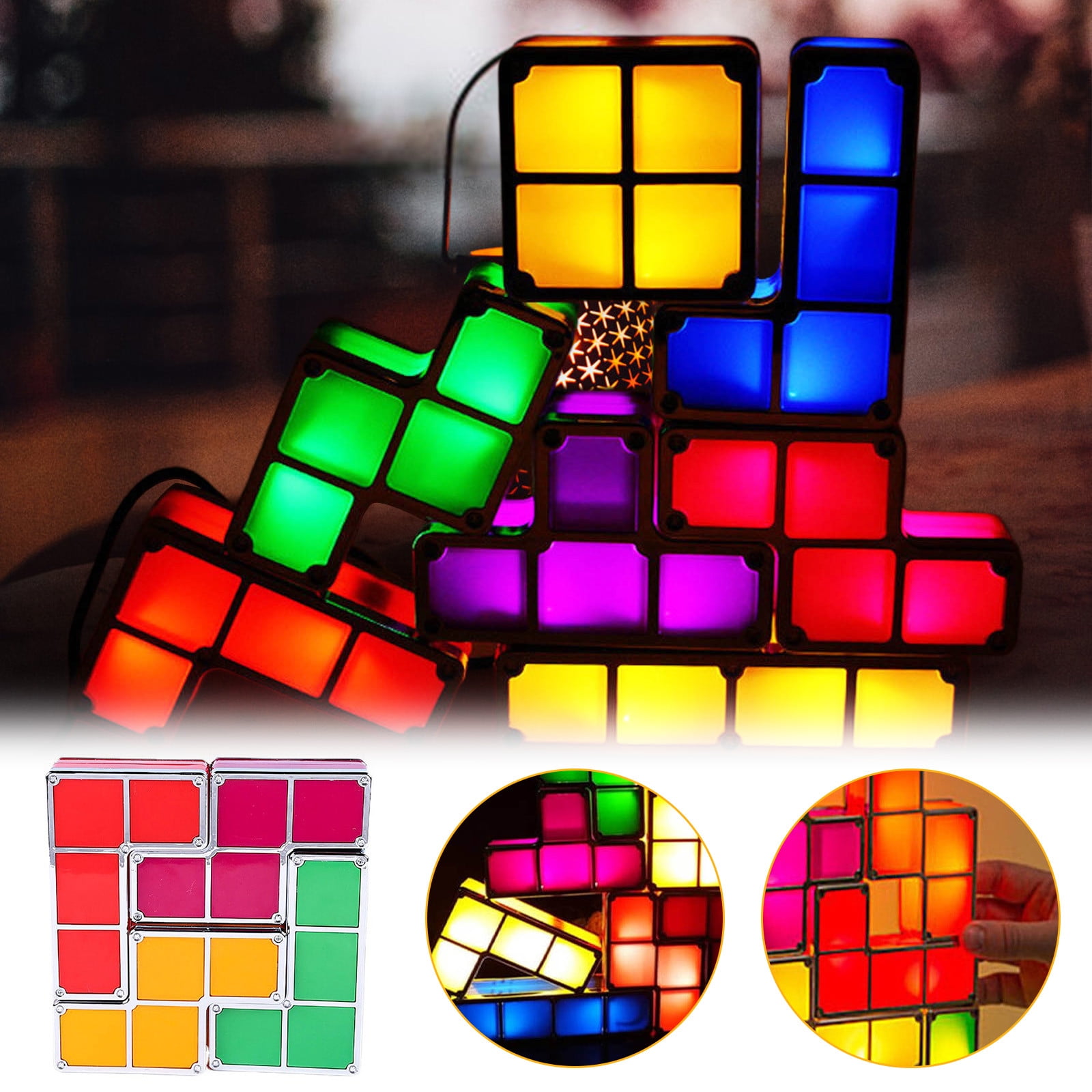Stackable Lamp Stackable Tangram DIY 3D Puzzle Lamp 7 Colors Induction ...