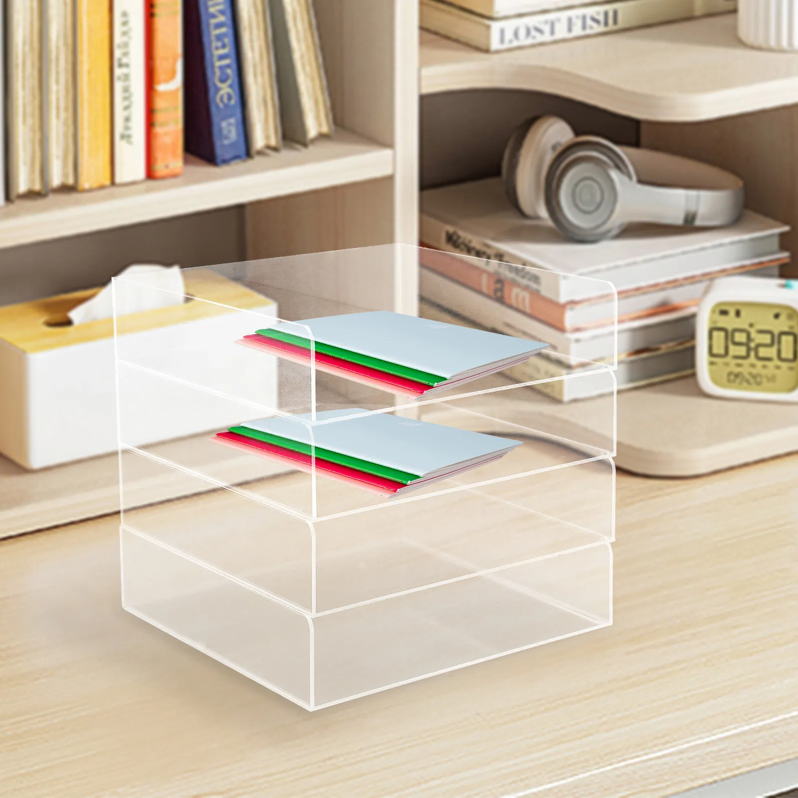 Stackable Letter Tray Office Desk Paper Organizer File Trays Desktop 4 ...