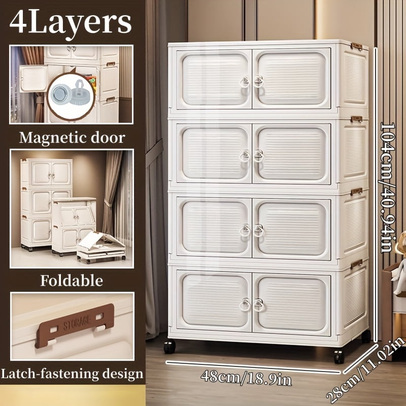 Stackable Lidded Storage Box with Casters, 3/4/5/6 Layer Foldable ...