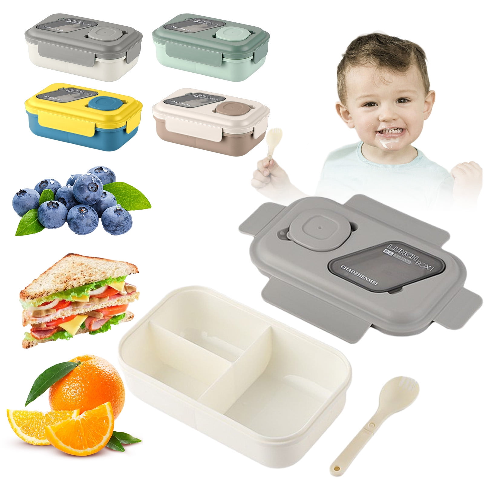 Stackable Lunch Containers, 3-Compartment Plastic Box, Large Capacity ...