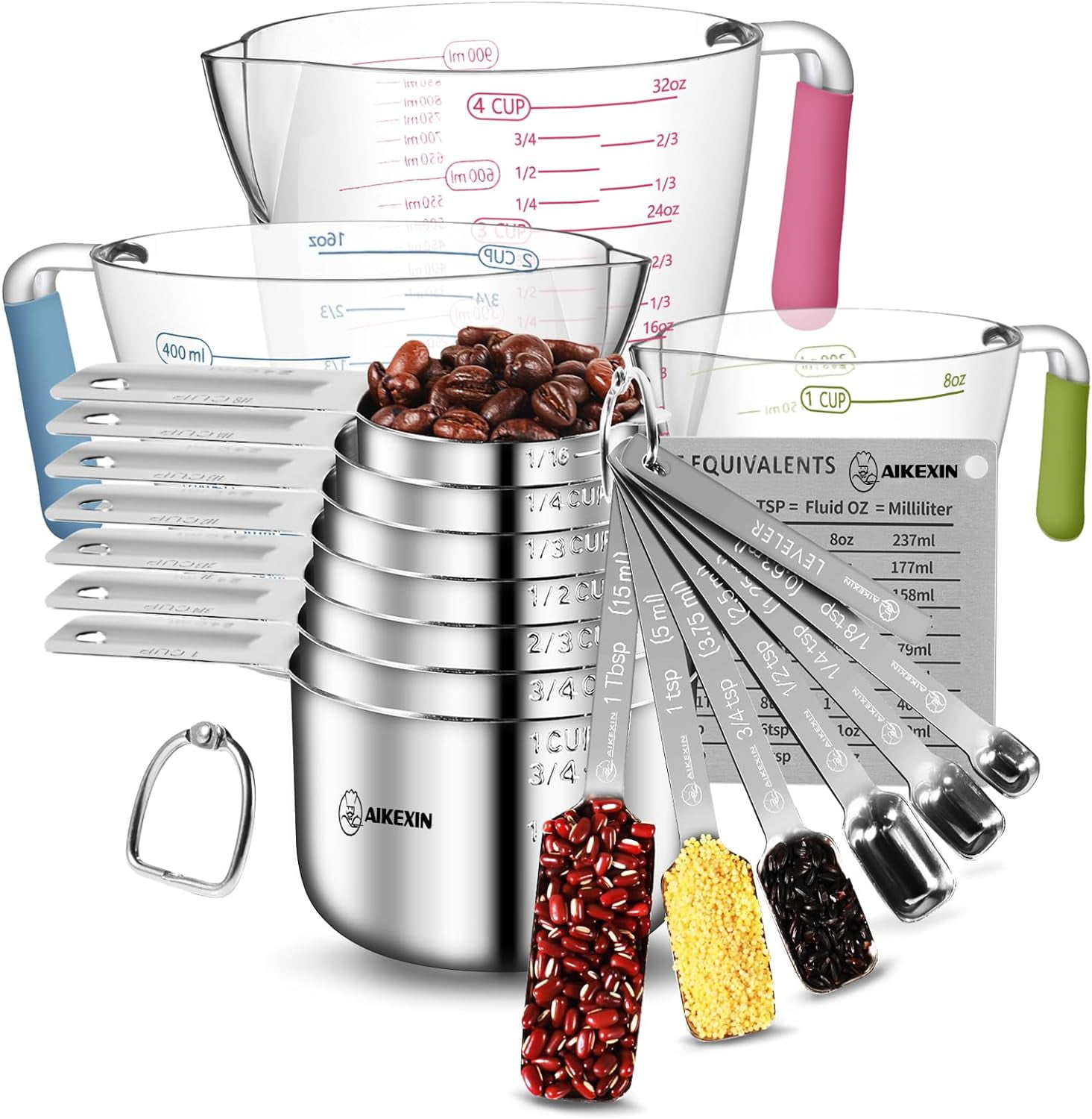 Stackable Measuring Cups and Spoons Set of 20 - Stainless Steel Cups ...