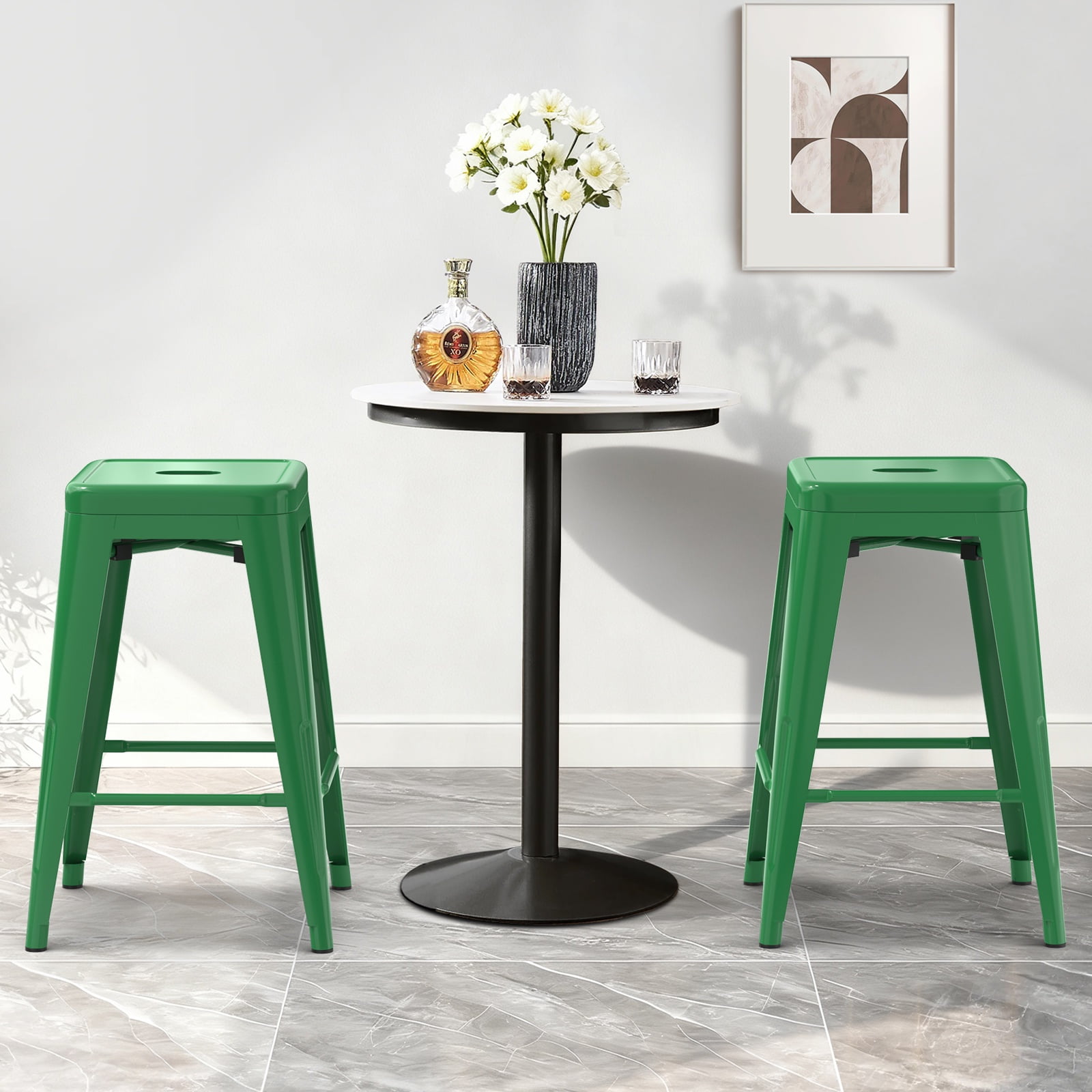 Stackable Metal Bar Stools Set of 2, Counter Height Bar Stools 24 ...