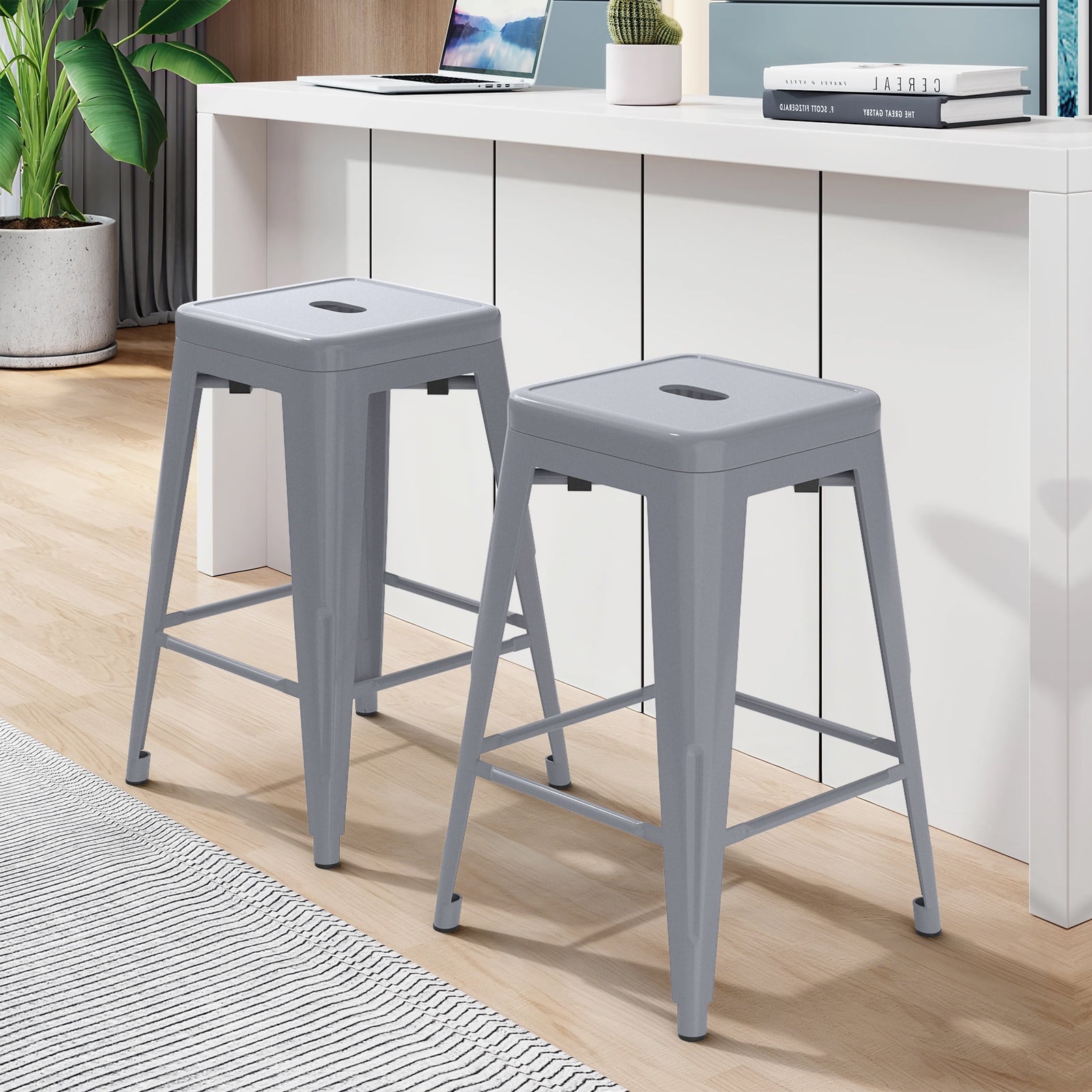 Stackable Metal Bar Stools Set of 2, Counter Height Bar Stools 24 ...