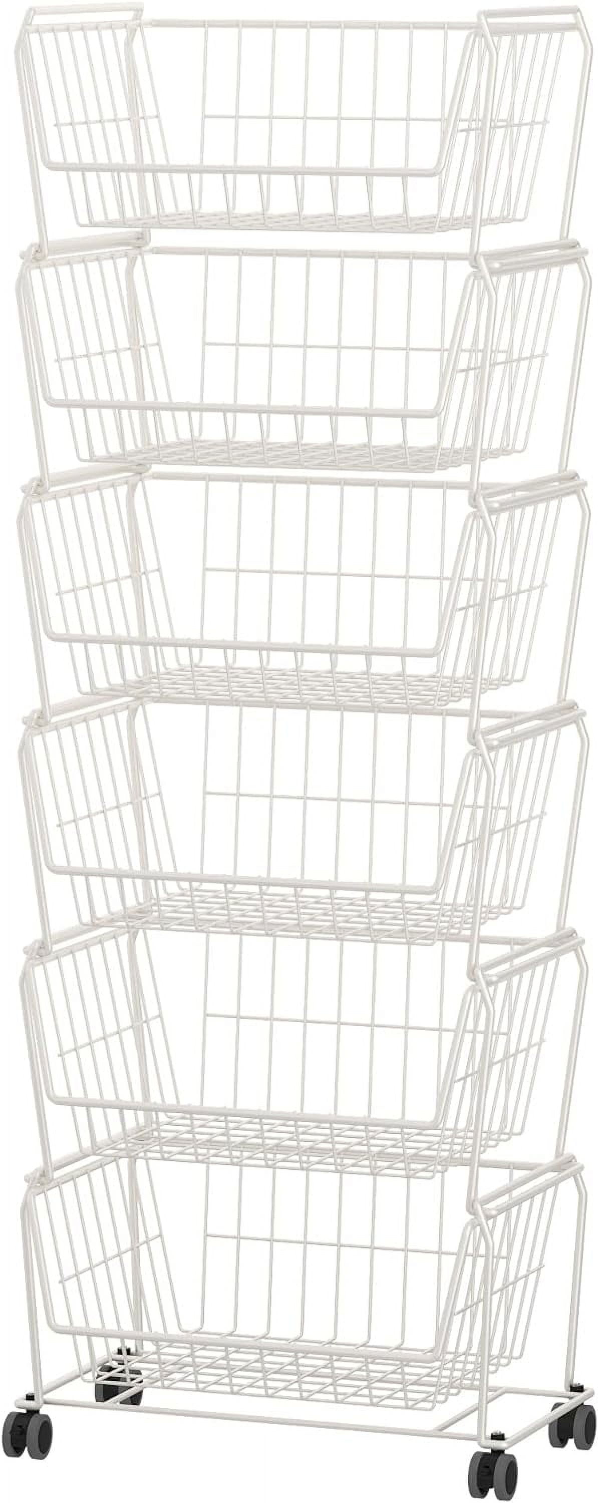 Stackable Metal Storage Carts, Dual Use Shelf for Kitchen Fruit Vegetable Baskets with Wheels ...