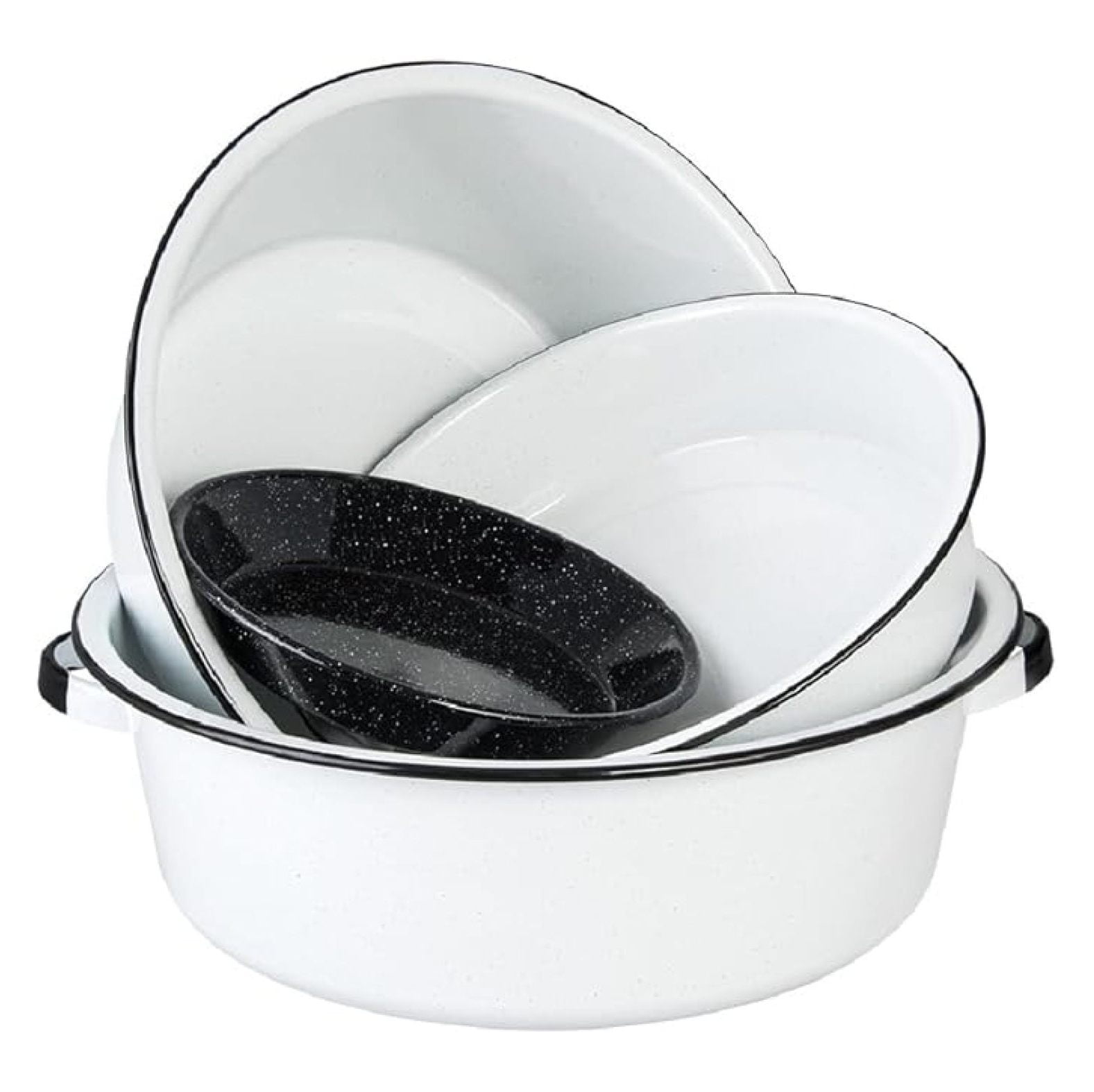 Stackable, Multi Use Bowls - Enameled Steel Dish Pan Set with Pie Pan ...