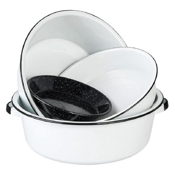 Stackable, Multi Use Bowls - Enameled Steel Dish Pan Set with Pie Pan ...
