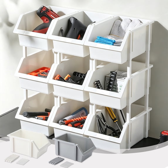 Stackable Open-Front Plastic Storage Bins, Tool Organizer Boxes for ...