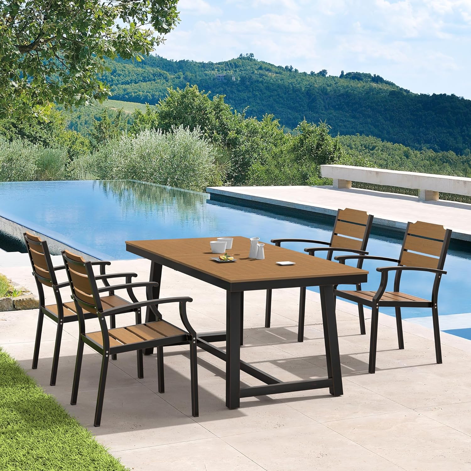 Stackable Outdoor Dining Chairs, All-Weather Patio Chairs Set of 6 ...