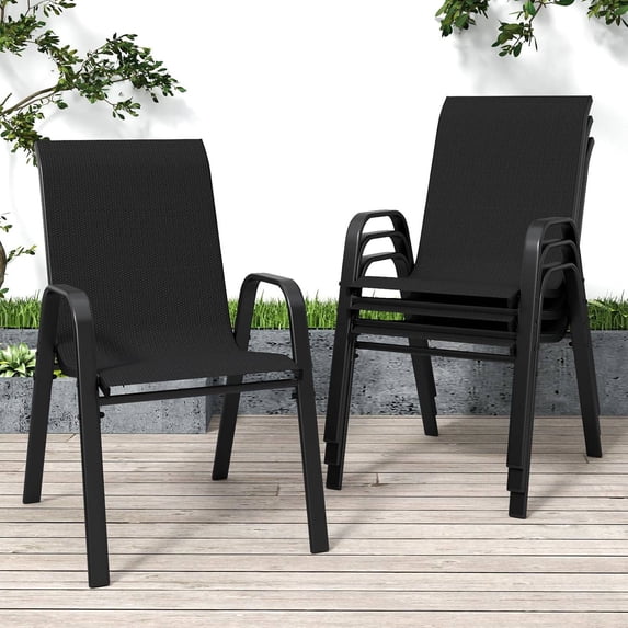 Stackable Outdoor Dining Chairs for Patio, Backyard, Garden – Black ...