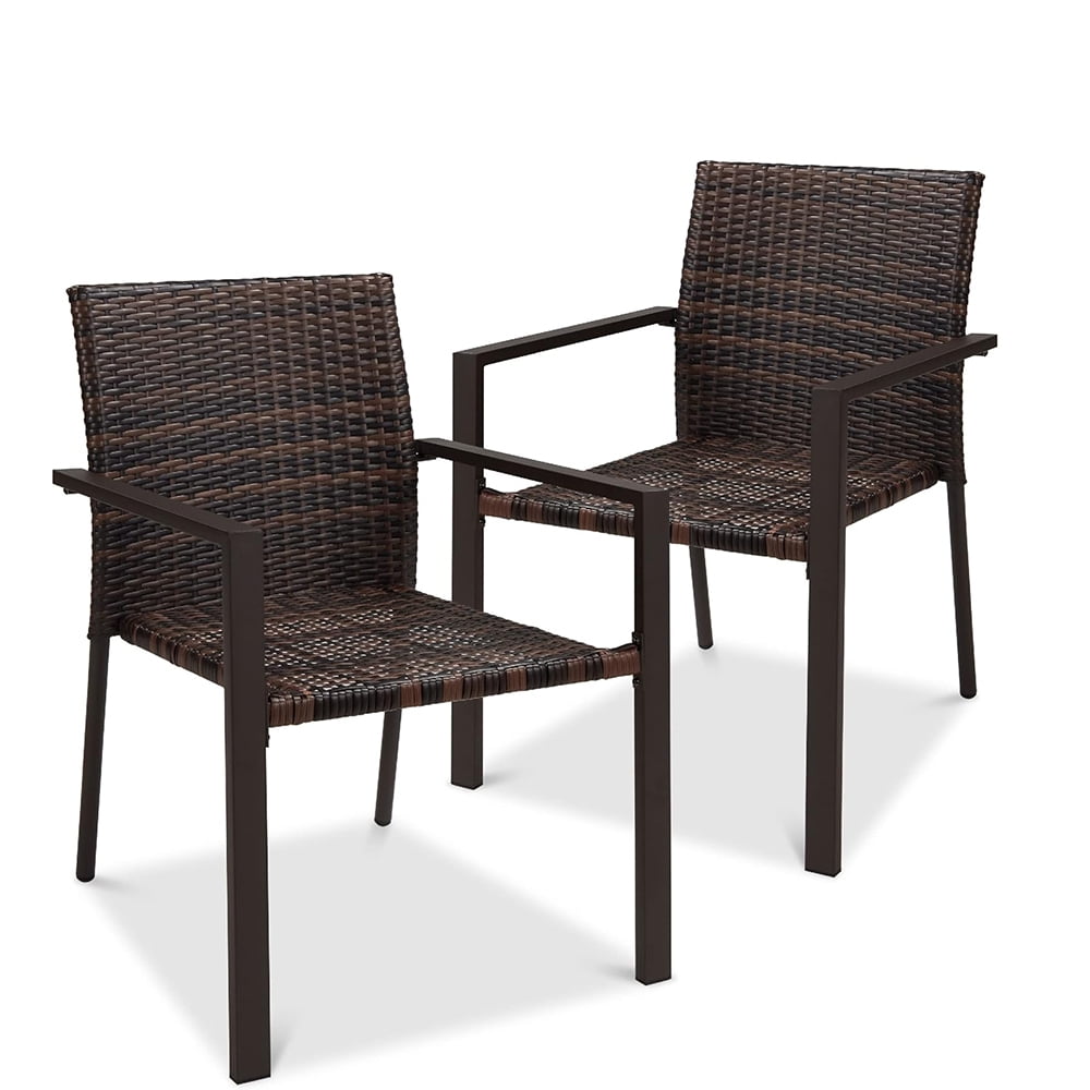 Stackable Outdoor Wicker Dining Chairs All-Weather Firepit Armchair ...