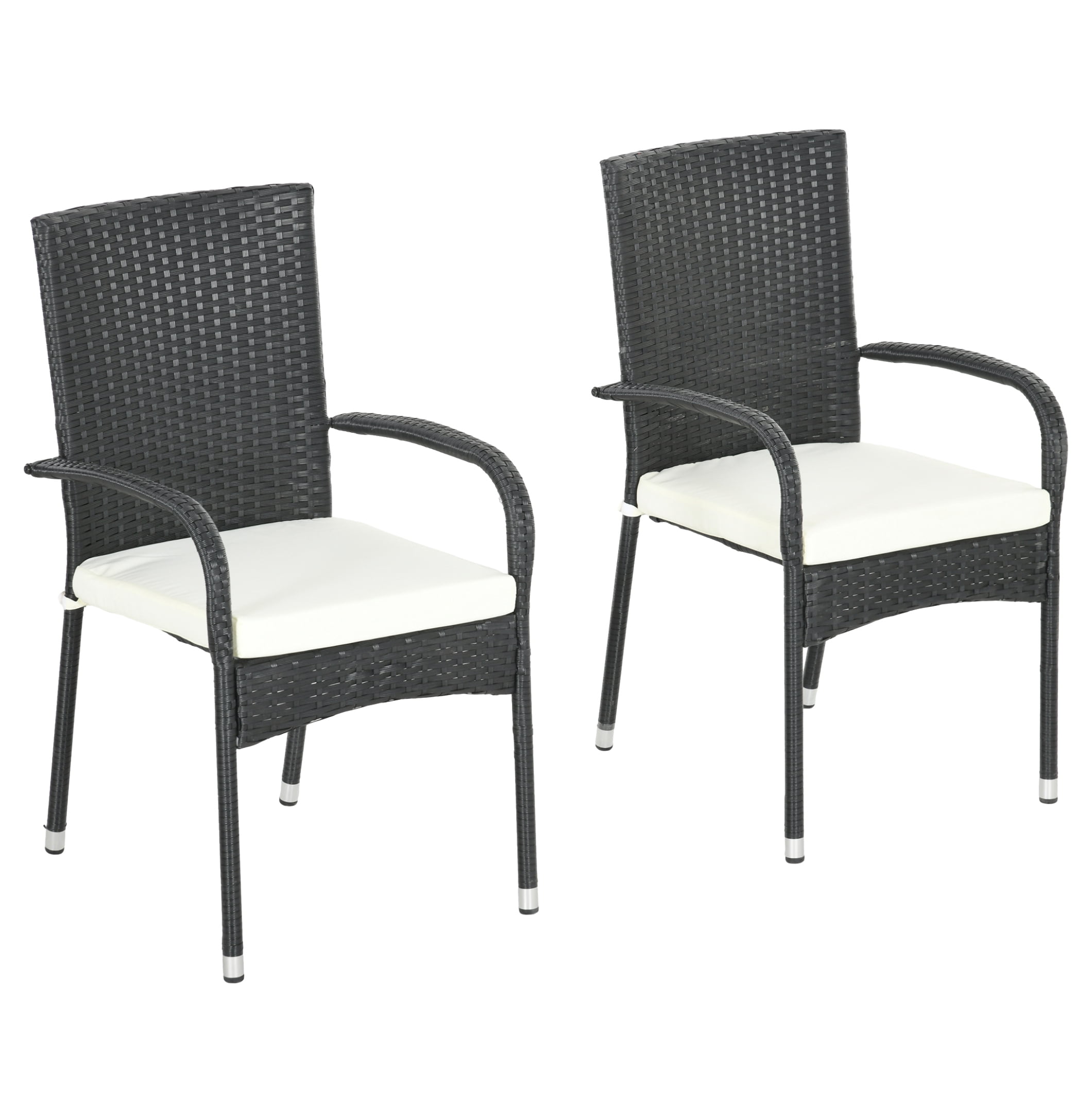 Stackable PE Rattan Outdoor Dining Chairs with Cushions, Set of 2 Patio ...