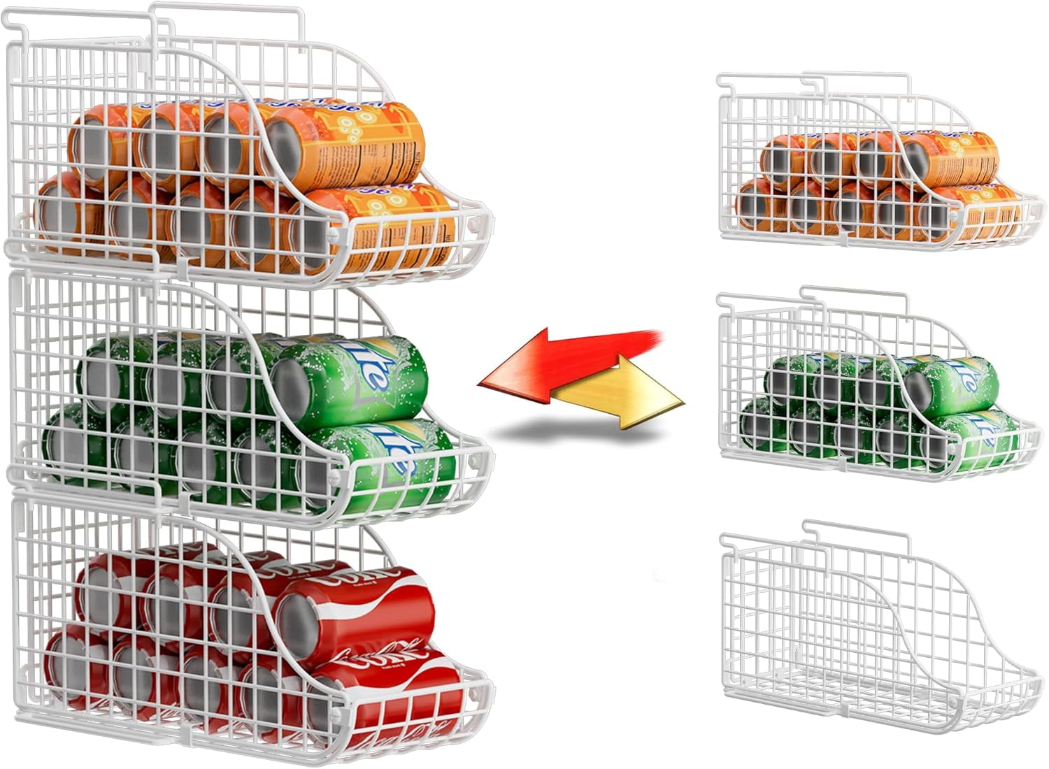 Stackable Pantry Can Dispenser Baskets 3-Pack, Standing Beverage Drink ...