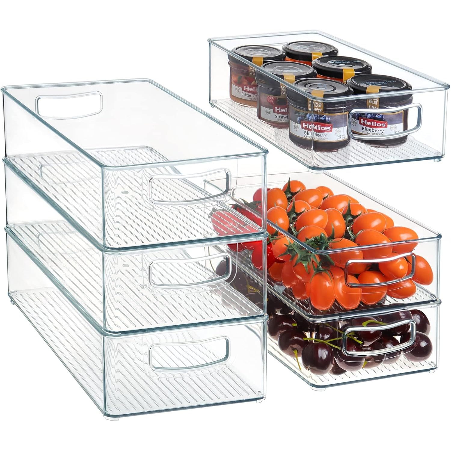 Stackable Pantry Organizer Bins (3 Large and 3 Medium) - Clear Plastic ...