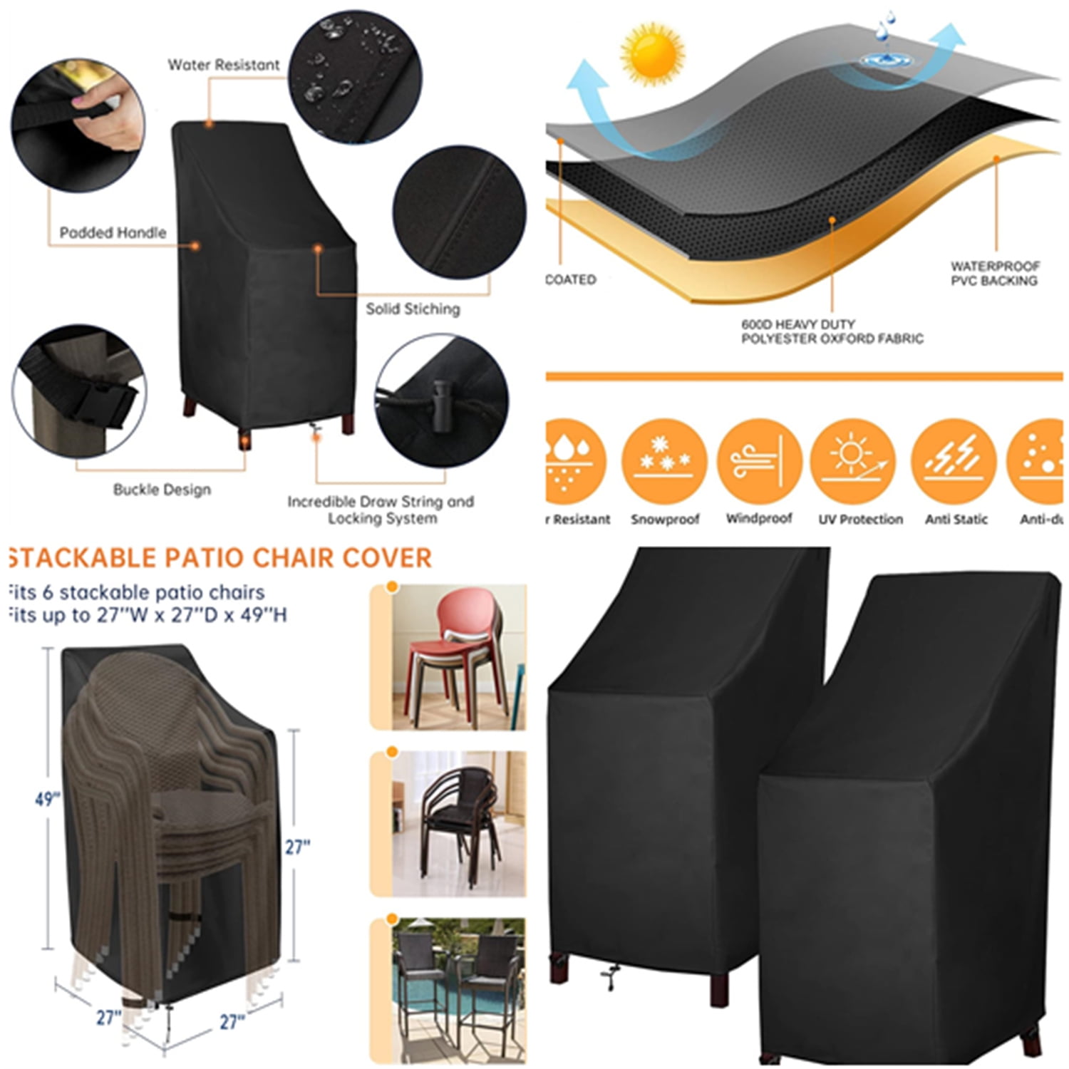 Stackable Patio Chair Covers, High Back Outdoor Chair Covers, 600D ...