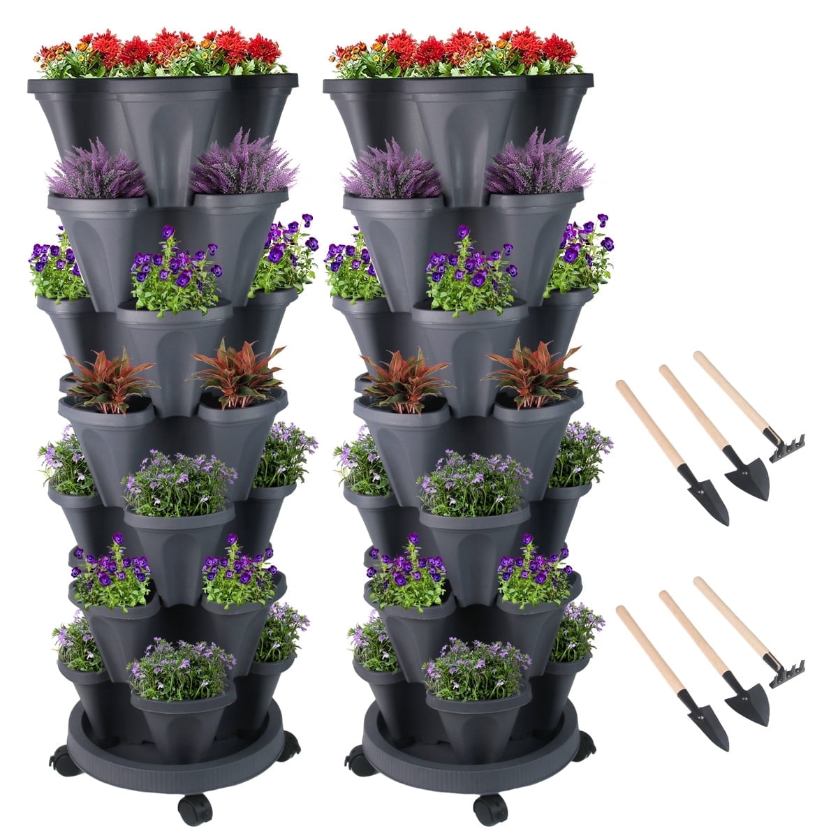 Stackable Planter, 2 x 7-Tier Vertical Garden Planter of Vegetables and ...