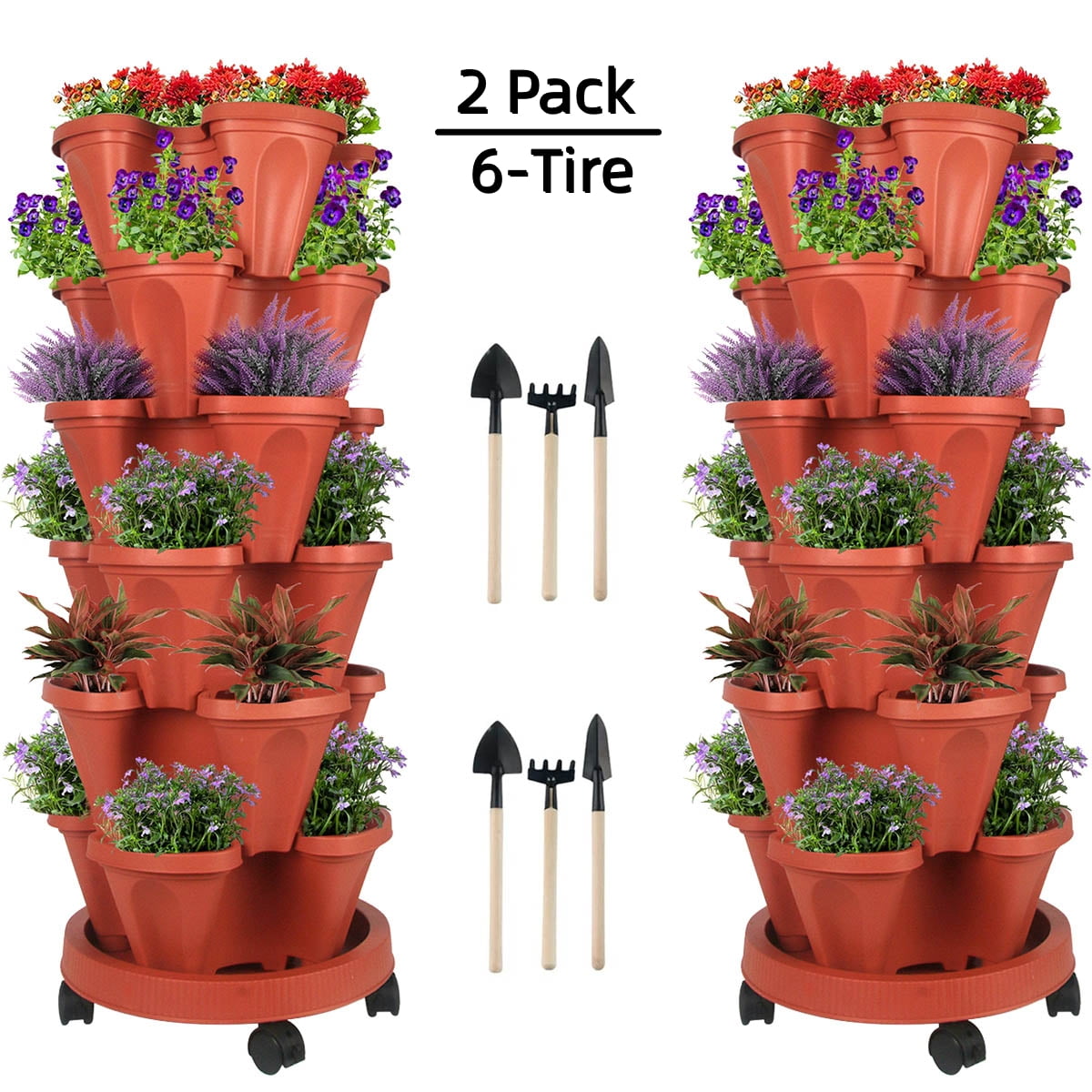 Stackable Planter 6-Tier with Wheels and Tools, Indoor Outdoor ...