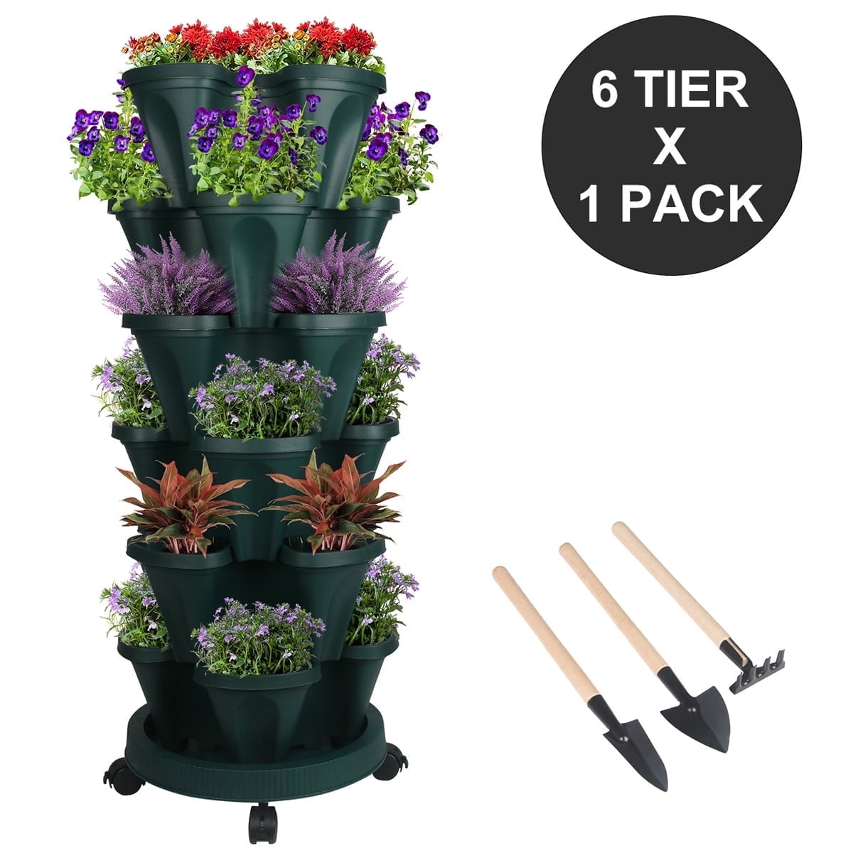 6-Tier Stackable Planter with Wheels and Tools, Indoor/Outdoor Herb ...