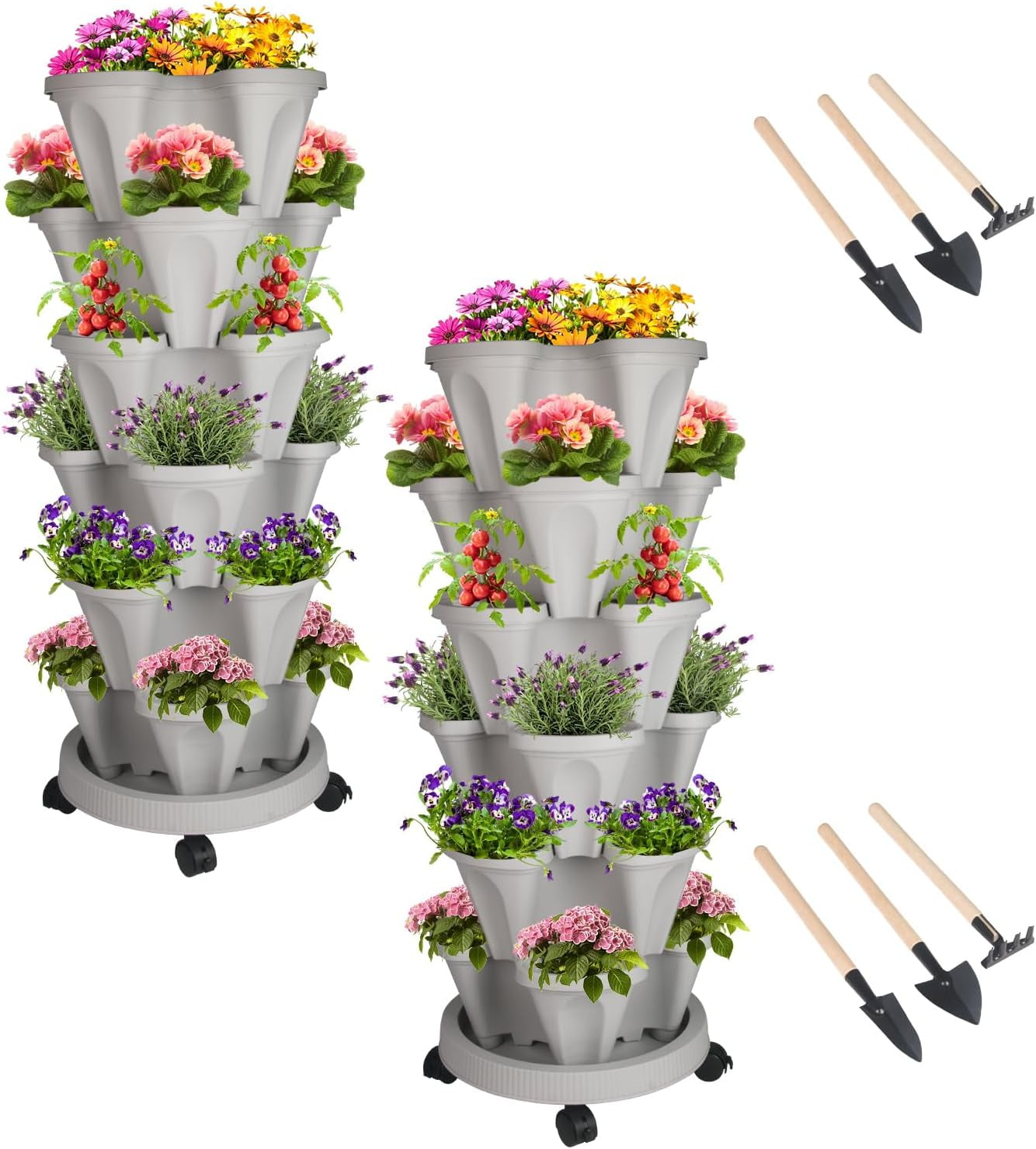 Stackable Planter, Vertical Garden Planter with Wheels and Tools, Self ...